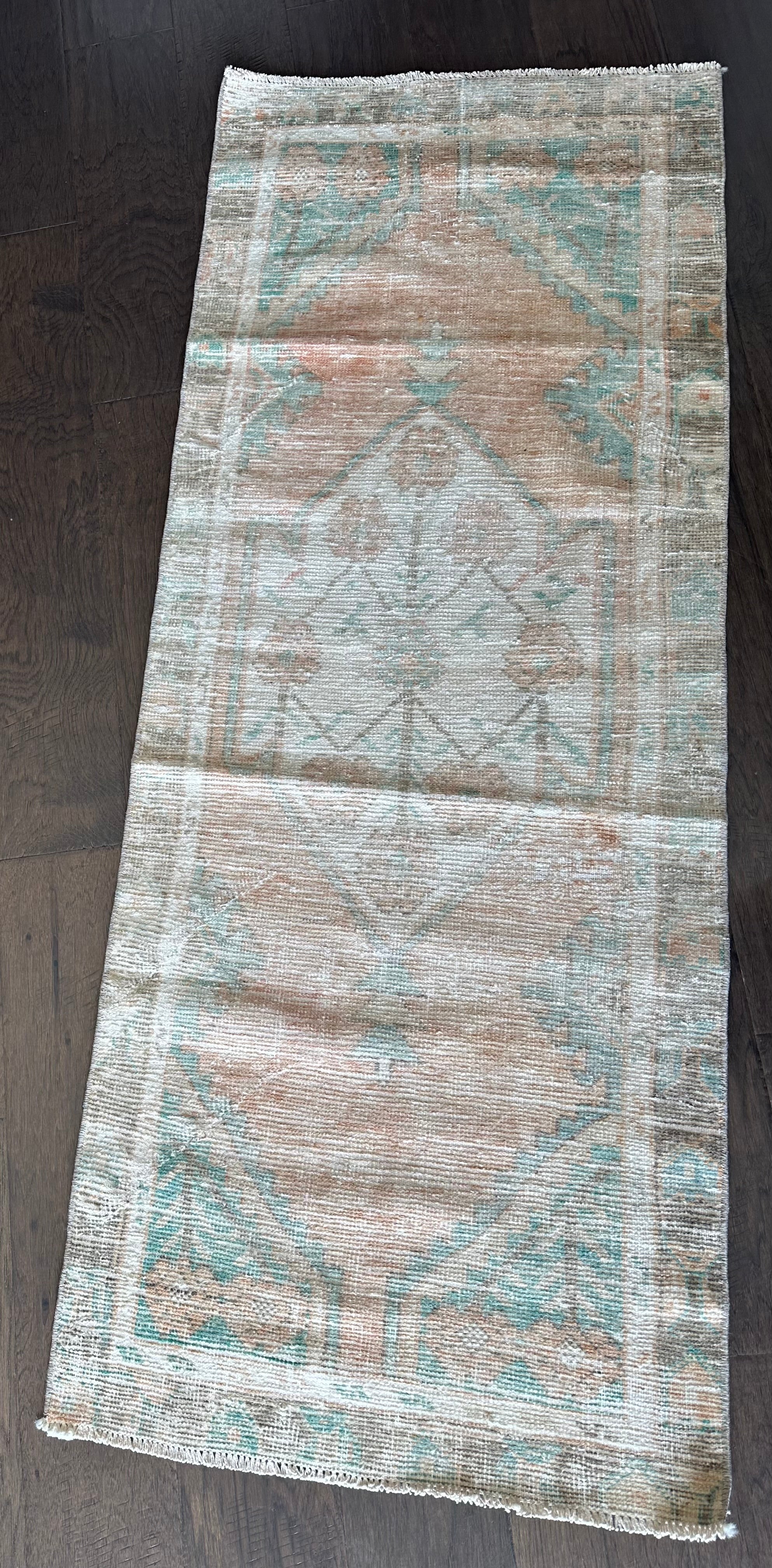 Vintage Coral and Aqua Turkish Accent Rug – Turkish Trunk